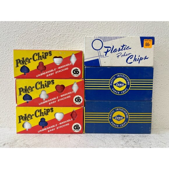 Games | 6 Astor No7105 Interlocking Plastic Poker Chips White Blue ...